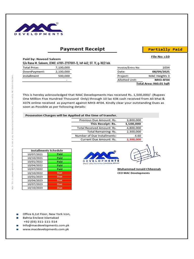 Naveed Saleem Mh3 4f04 15 Lac Received | PDF | Accounting | Business ...