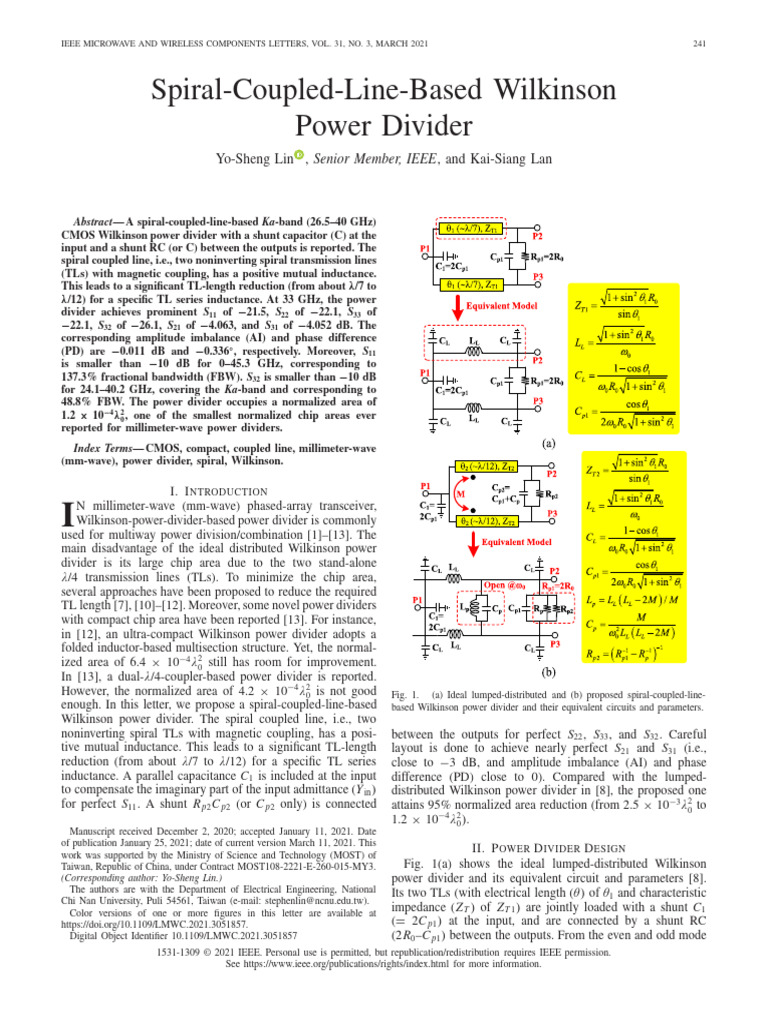 Spiral Coupled Line Based WPD | PDF | Inductance | Bandwidth (Signal Processing)