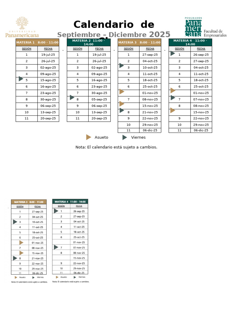 Calendario 1258 Semestral Presencial | PDF