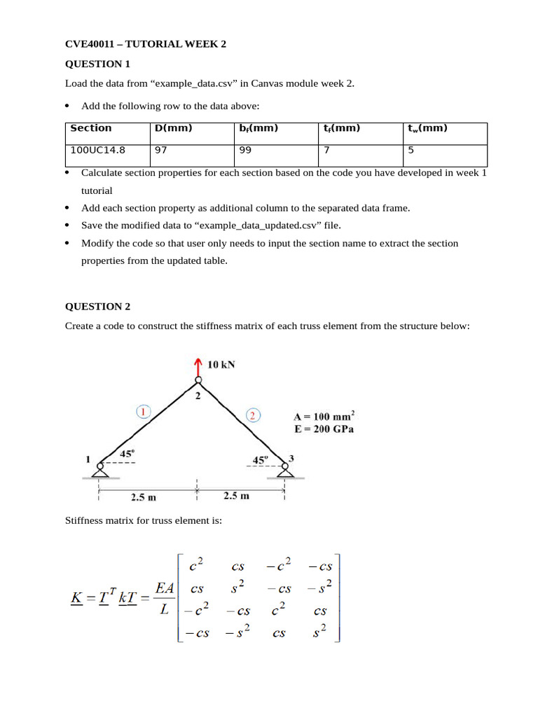 Cve40011 Tutorial Week 2 | PDF