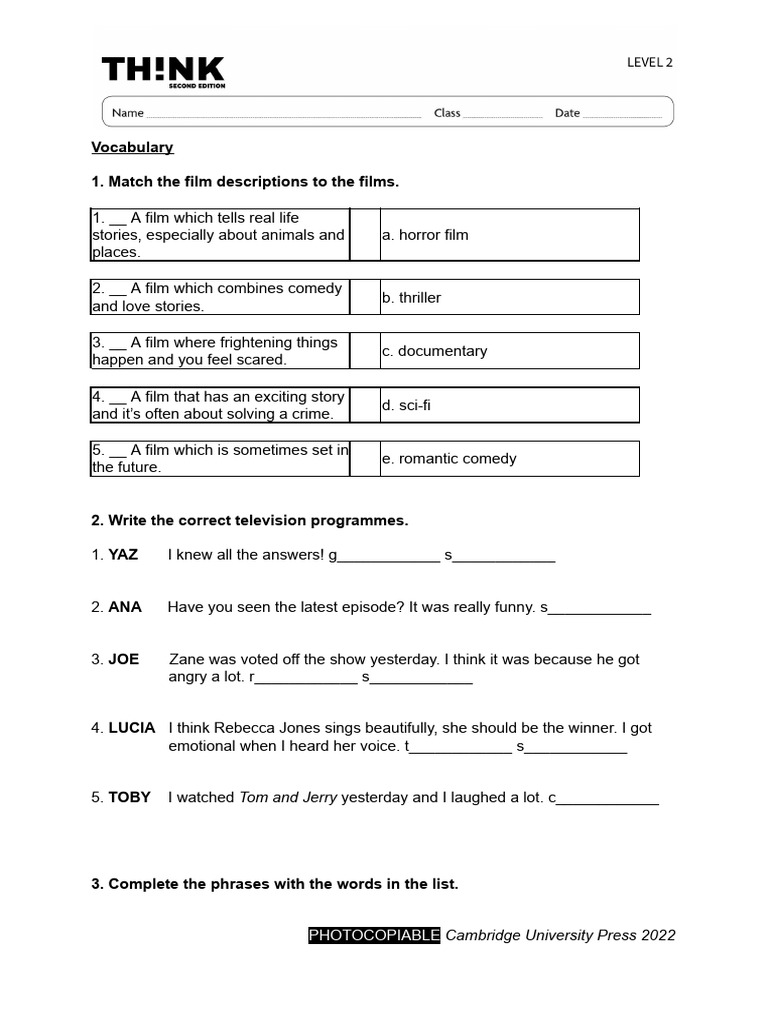 Film and TV Vocabulary Exercises | PDF | Linguistic Morphology | Syntax