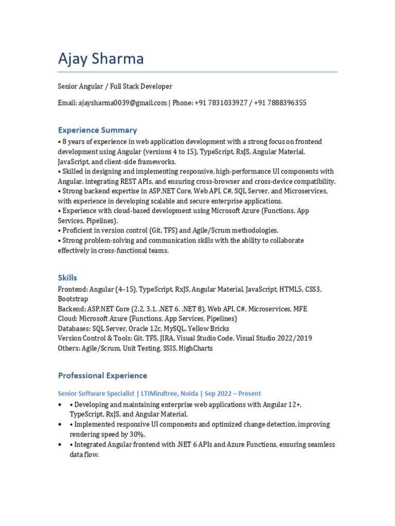 Ajay Sharma Angular Developer Resume | PDF | Java Script | Microsoft ...