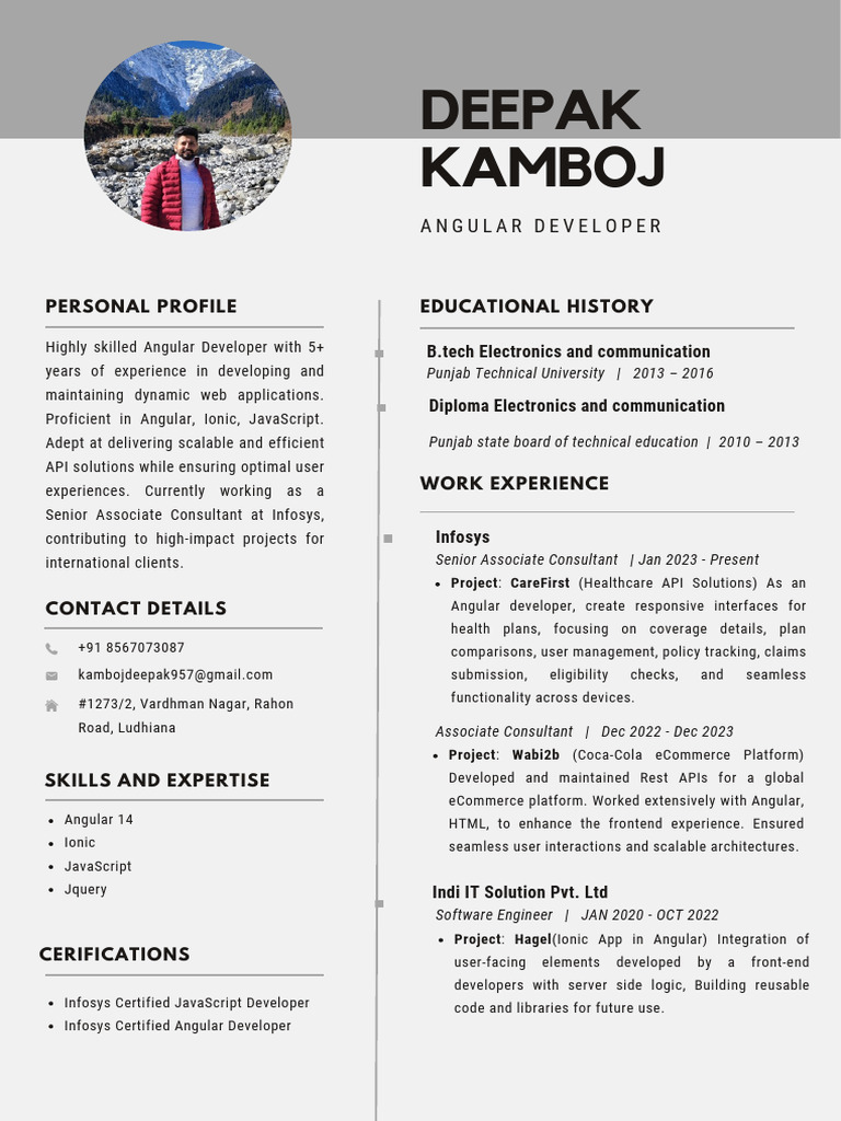 Deepak Kamboj Resume Angular 2 | PDF | Java Script | Software