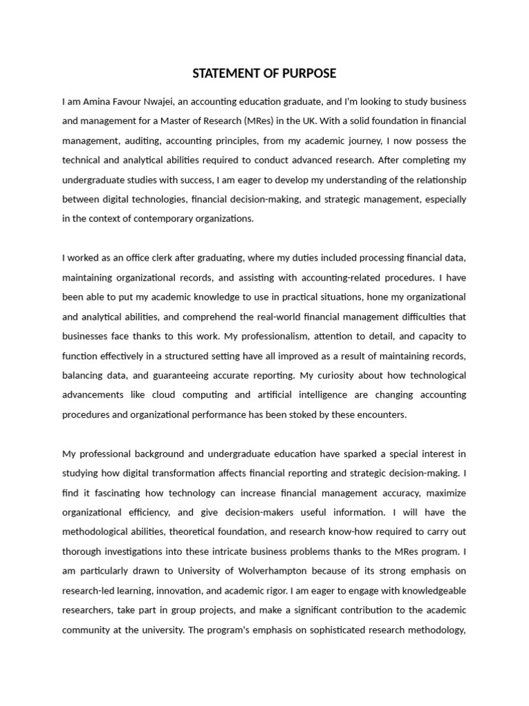 Personal Statement Business and Management | PDF | Methodology | Accounting