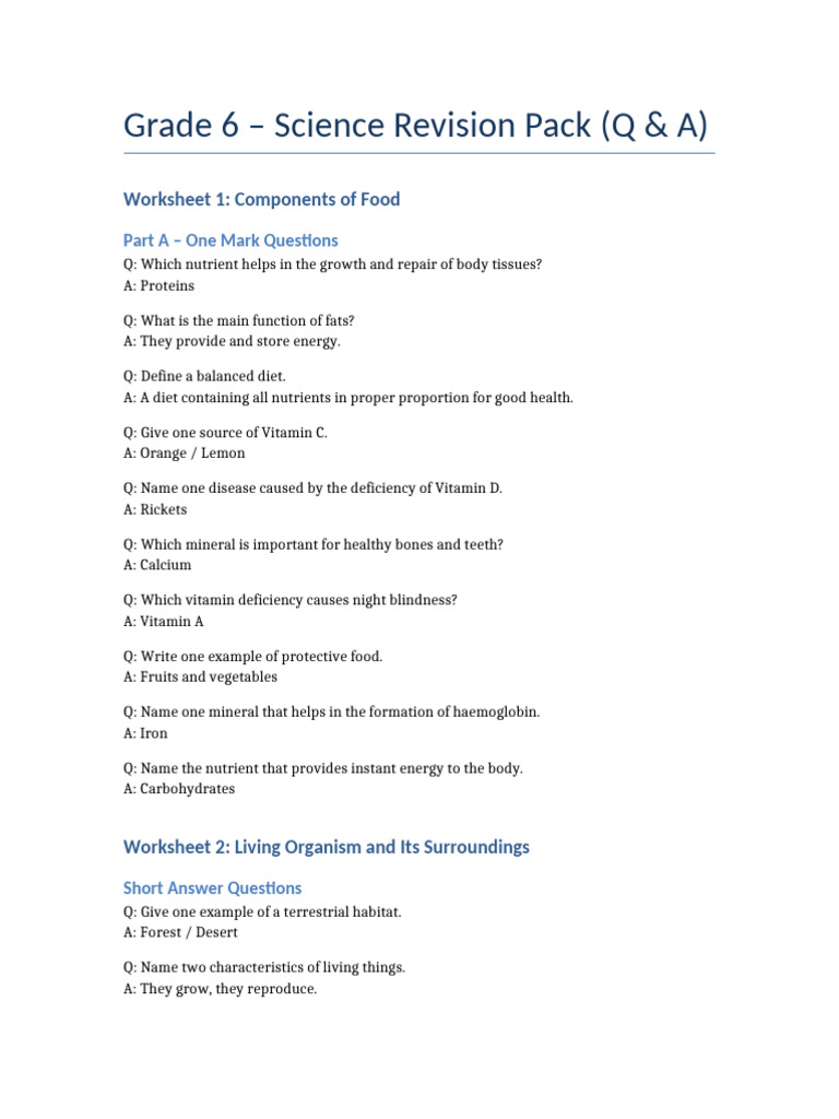 Grade6 Science Revision Pack | PDF