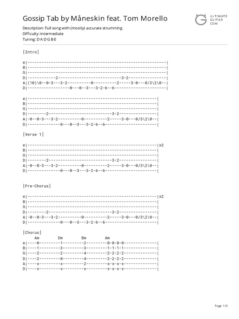 Gossip Tab by Måneskintabs at Ultimate Guitar Archive | PDF | Song ...
