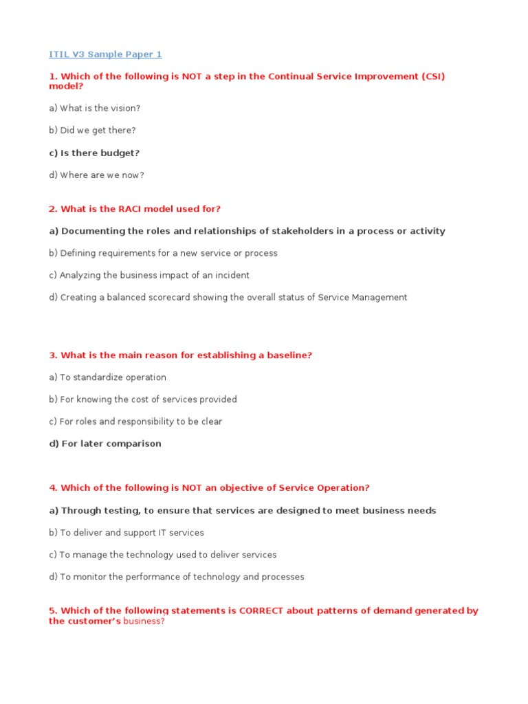 ITIL/ITIL V3 Sample Paper 1 | PDF
