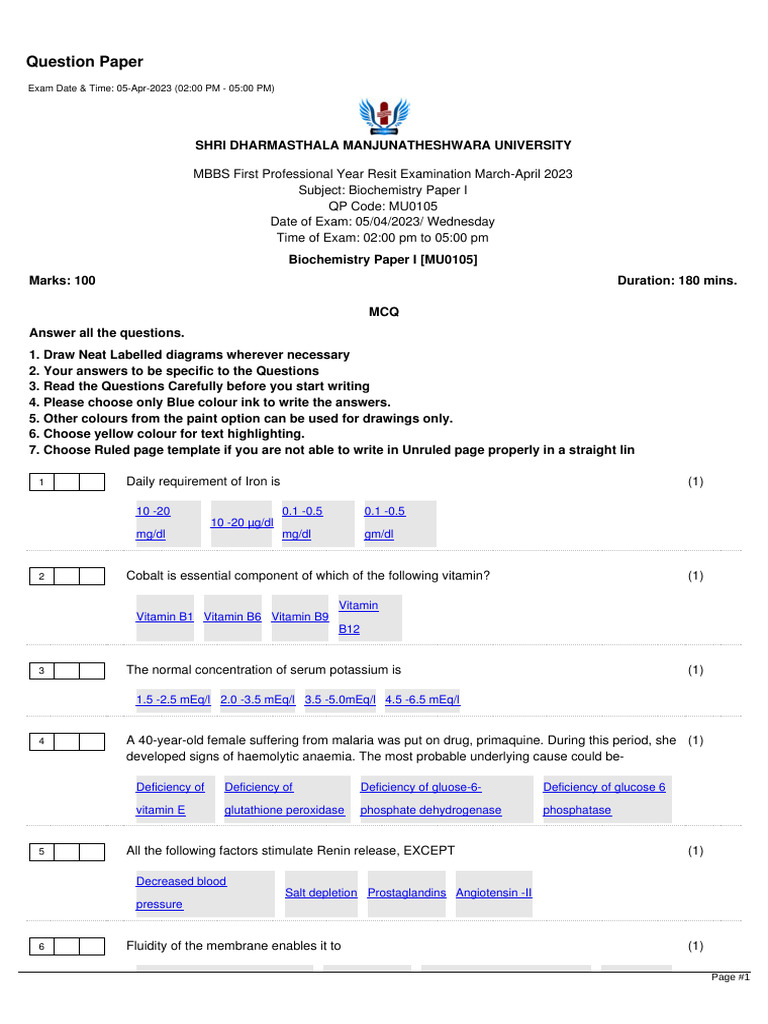 Biochemistry Question Papers | PDF | Hemoglobin | Enzyme
