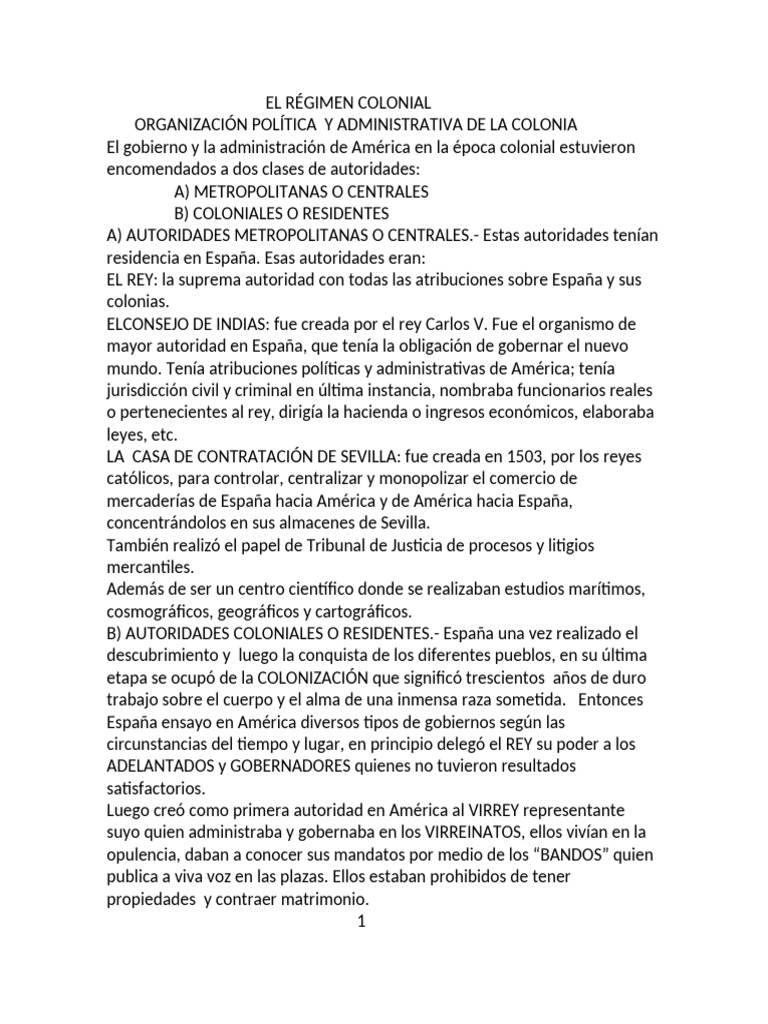 El Régimen Colonial | PDF | Nueva españa | España