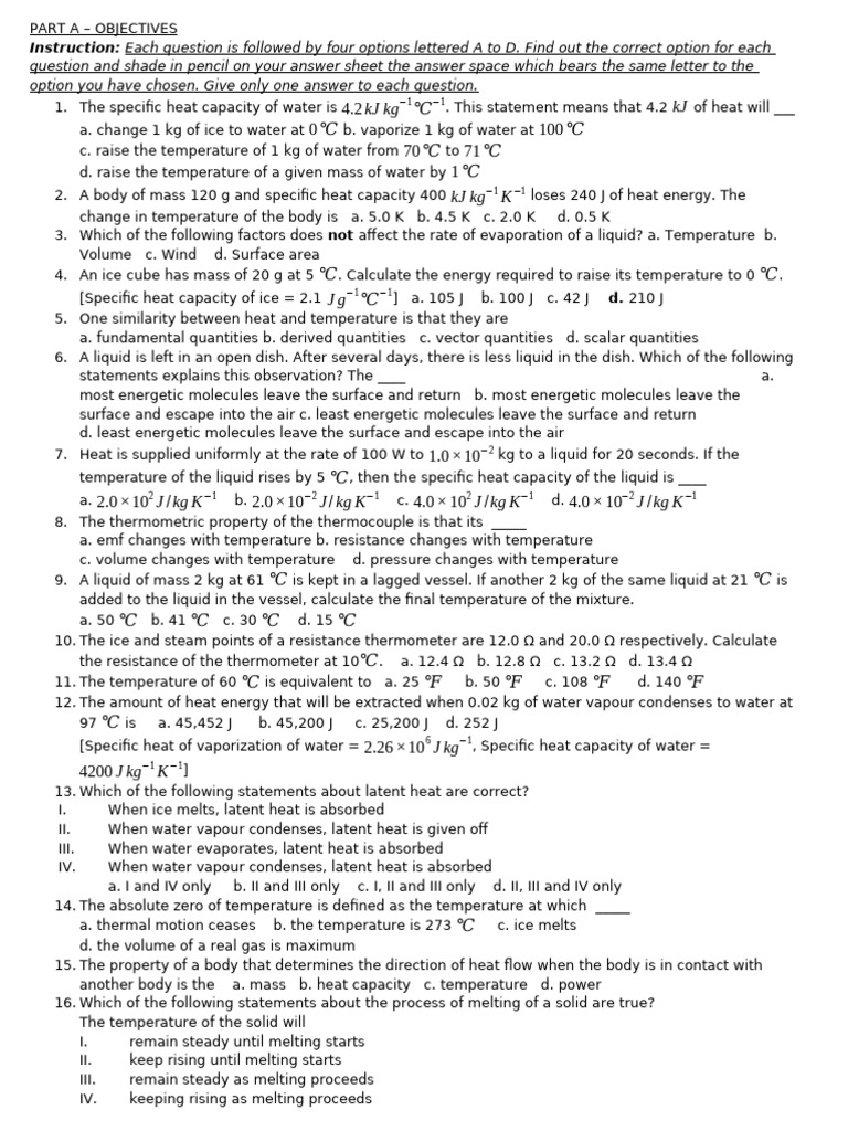 Summer Exam Physics Year 11,,, 105256 | PDF | Latent Heat | Heat