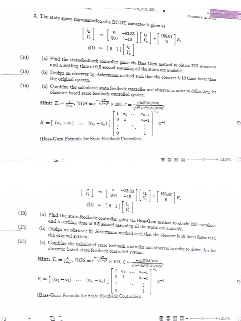 Multivariable Control Systems Example - Total | PDF