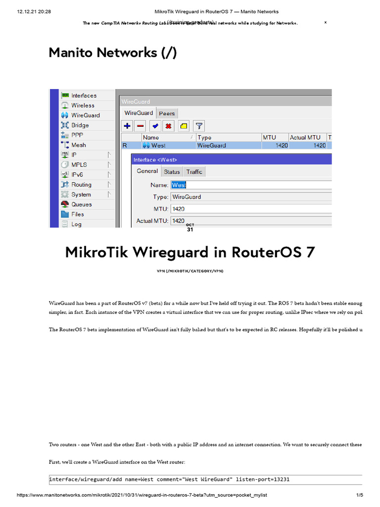 MikroTik WireGuard Setup in RouterOS 7 | PDF | Router (Computing ...