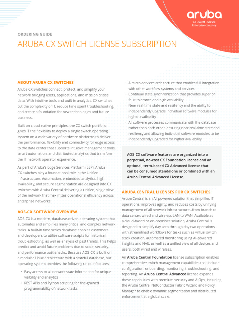 OG Aruba CX Switch License | PDF | Computer Network | Quality Of Service