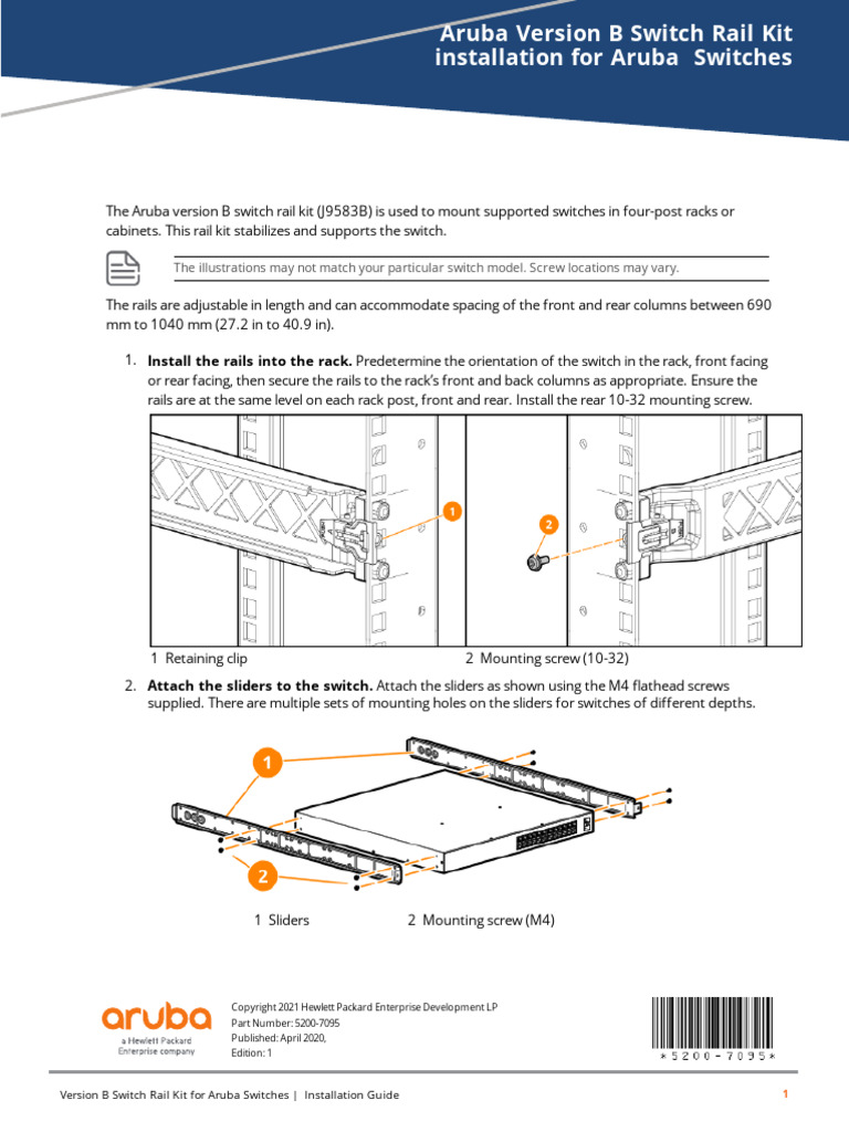 Aruba Switch Rail Kit Installation Guide | PDF | Equipment