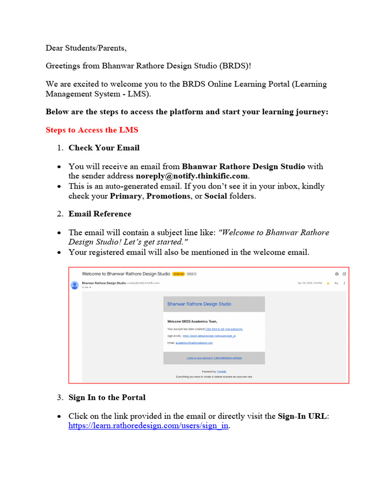 BRDS Online Learning Portal Access Guide | PDF