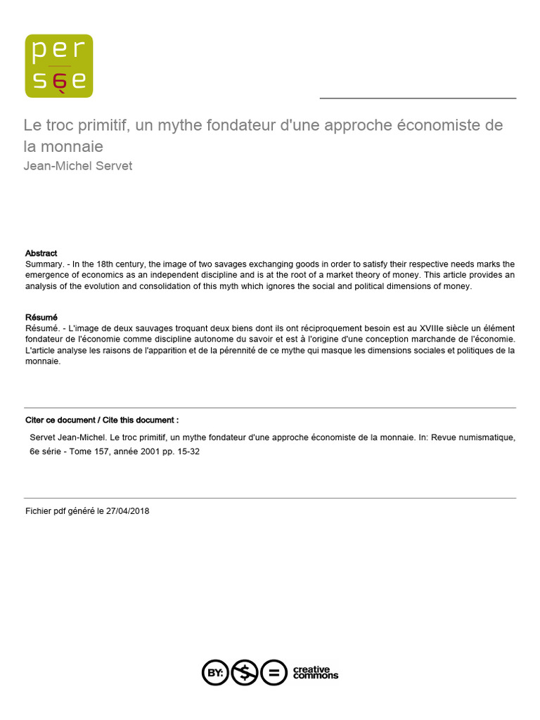 Mythe du troc et théorie monétaire | PDF | Argent | Troc