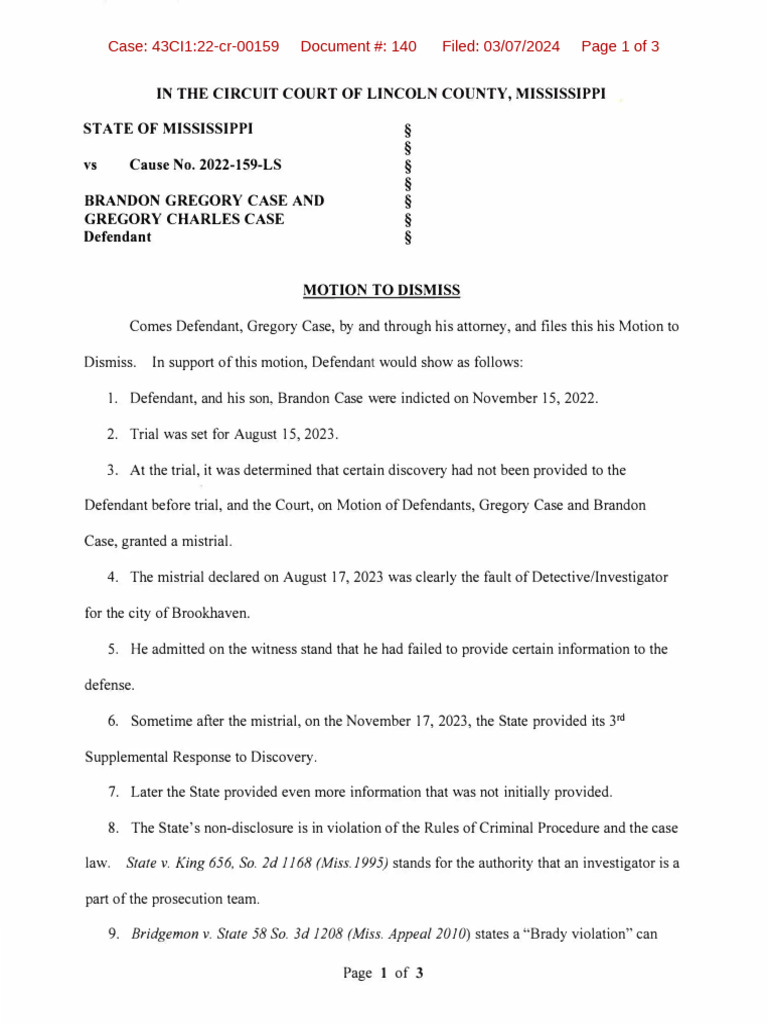 Brandon and Gregory Case Motion | PDF | Trials | Discovery (Law)