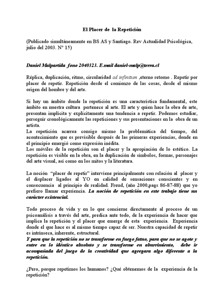 El Placer de Repetir en el Arte | PDF | Placer | Psique (psicología)