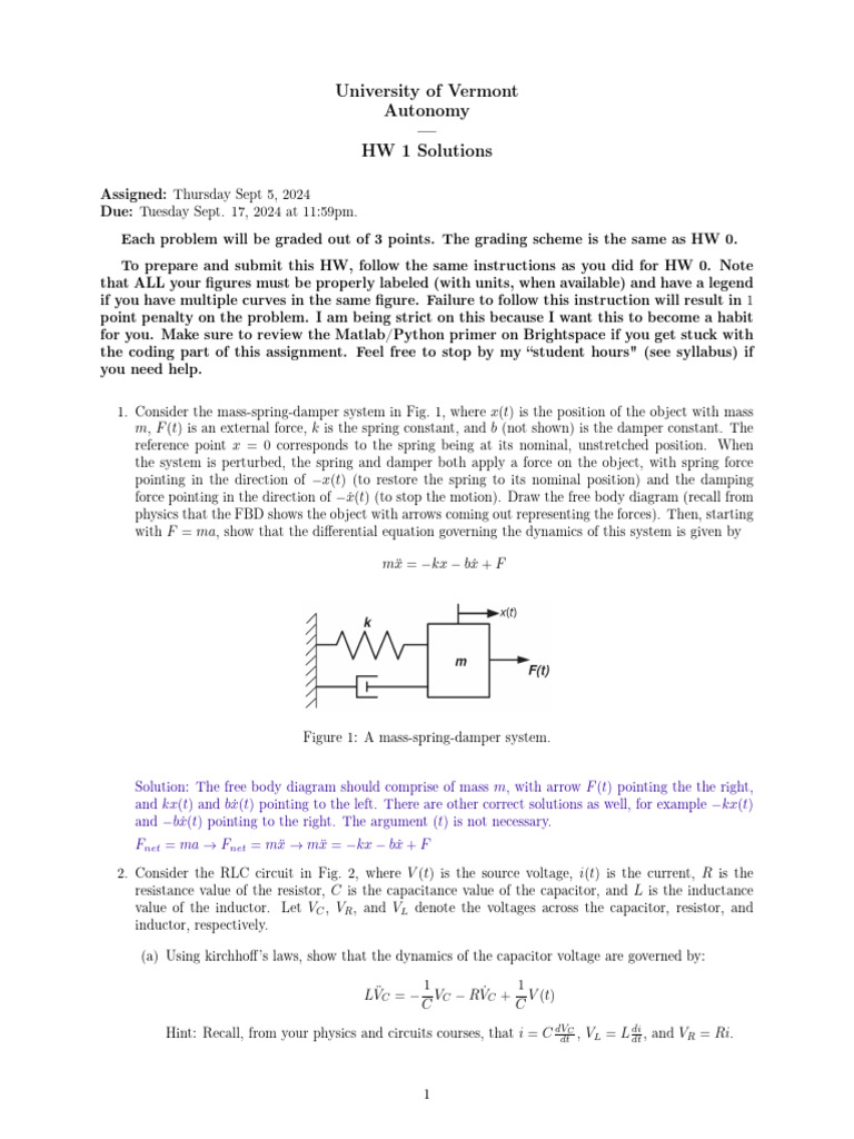 HW01 Solutions | PDF | Electrical Network | Matlab