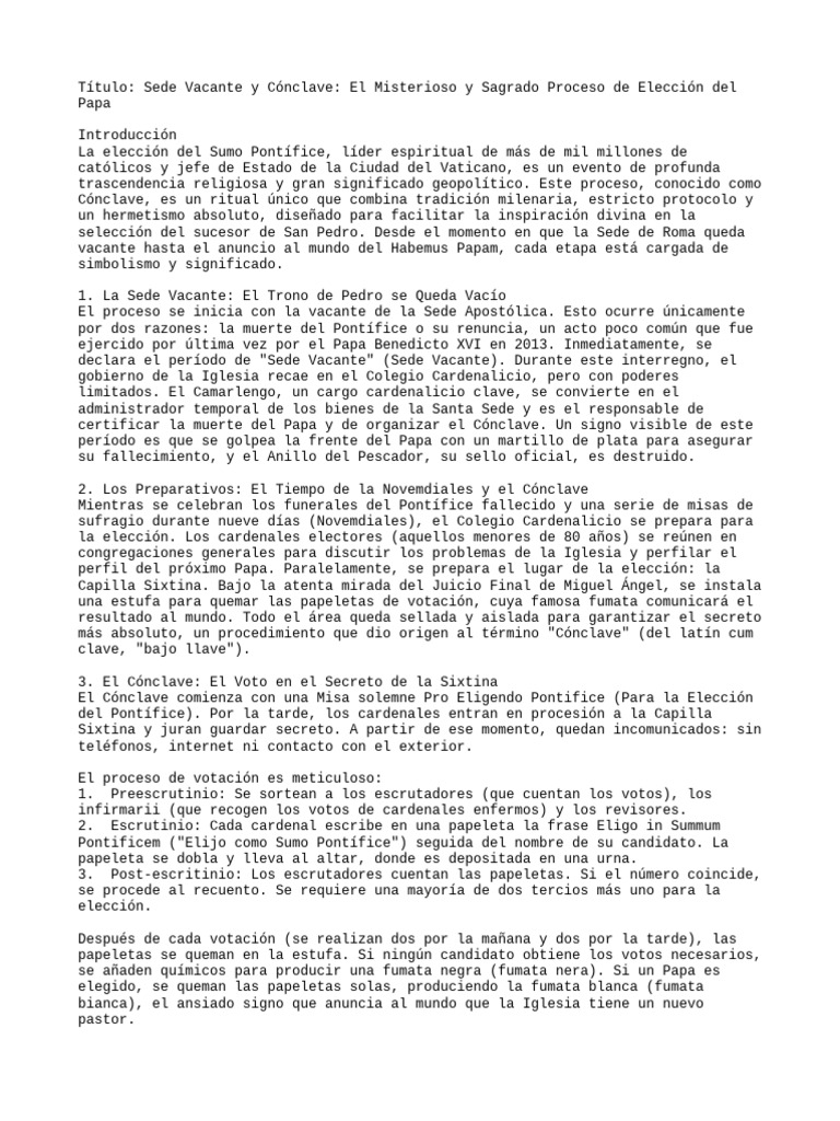 Sede Vacante y Cónclave: El Misterioso y Sagrado Proceso de Elección ...