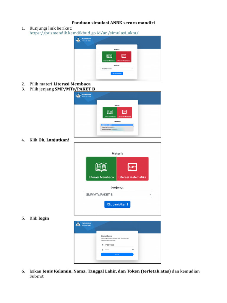 Panduan Simulasi ANBK Secara Mandiri | PDF