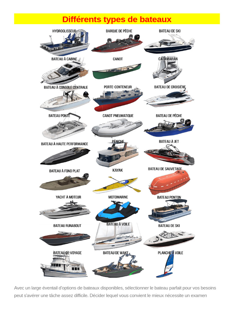 Types de bateaux et leurs usages | PDF | Bateaux | Propulsion marine