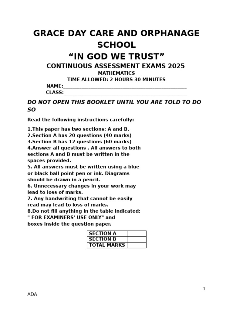 Grace Day Care and Orphanage School "In God We Trust": Continuous ...