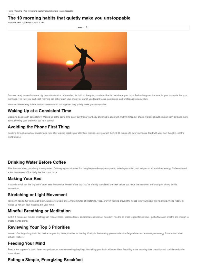 the 10 Morning Habits That Quietly Make You Unstoppable - MediaRay | PDF