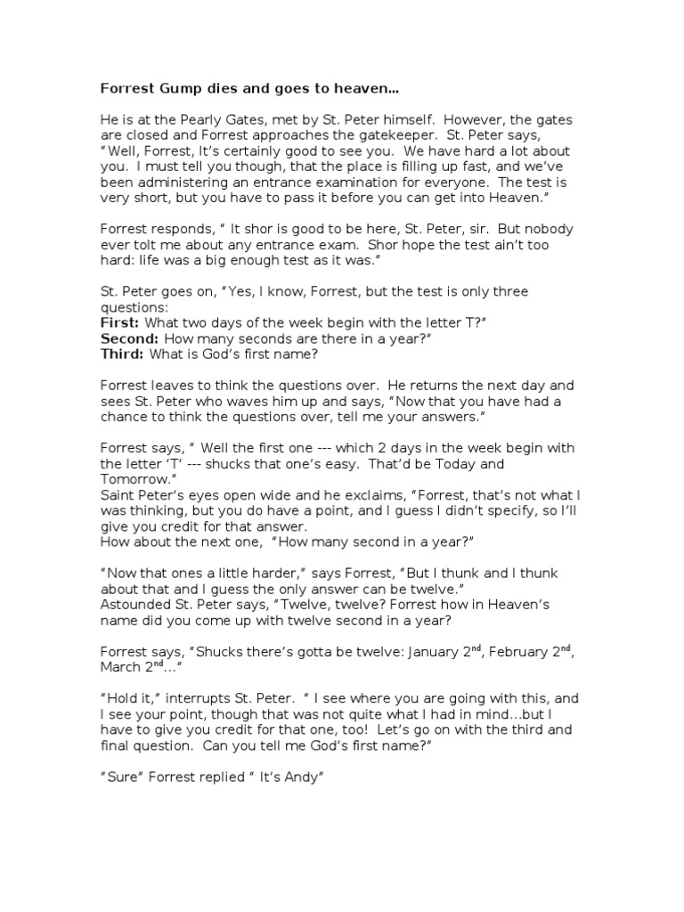 Forrest Gump | Download Free PDF | Saint Peter | Test (Assessment)