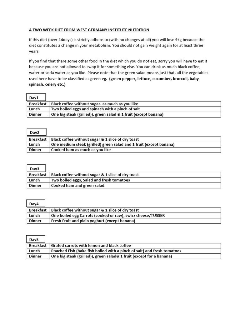 West German 2-Week Diet Plan | PDF | Salad | Dieting