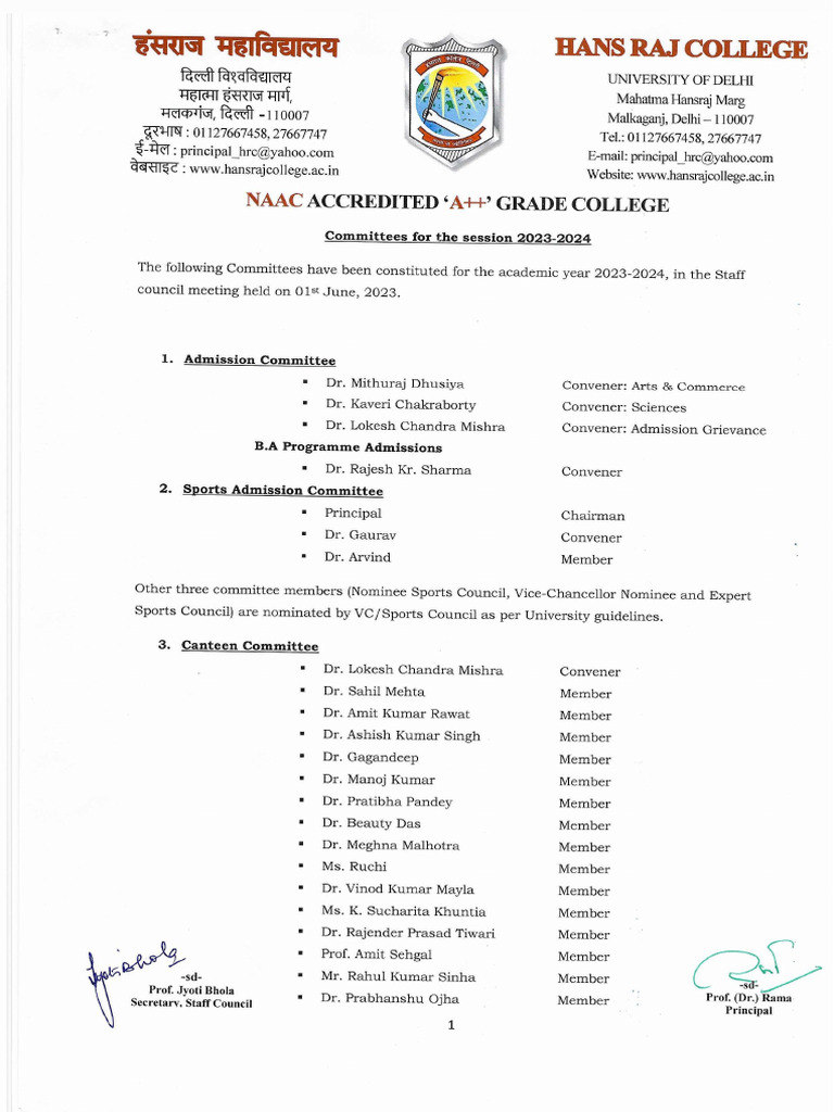 Satff Council Committees 2023-2024 | PDF