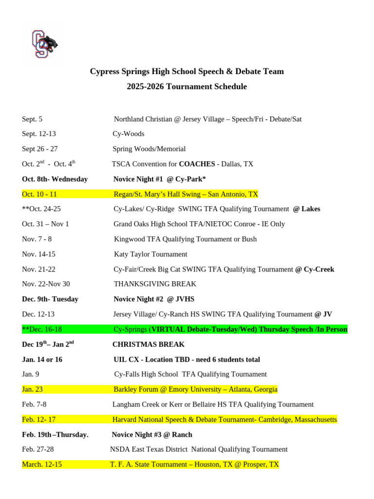 25-26 Debate Schedule | PDF