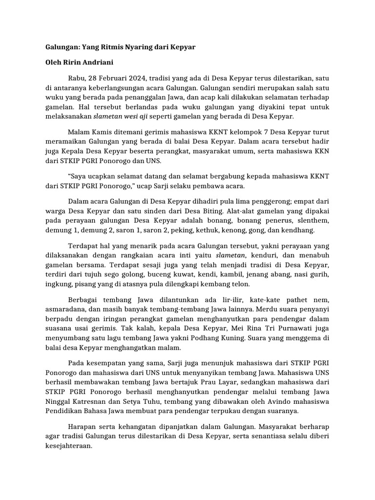 Galungan Yang Ritmis Nyaring Dari Kepyar | PDF