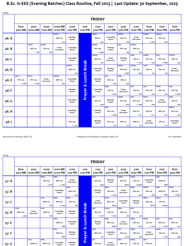 Offline (Section-Wise) Fall 2025 Uu Eee Eve Routine - 30.09.2025 | PDF