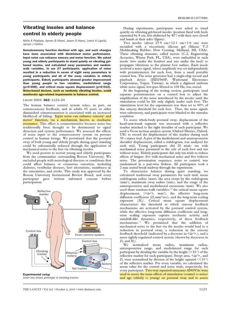 Vibrating Insoles and Balance Control in Elderly People | PDF | Balance ...