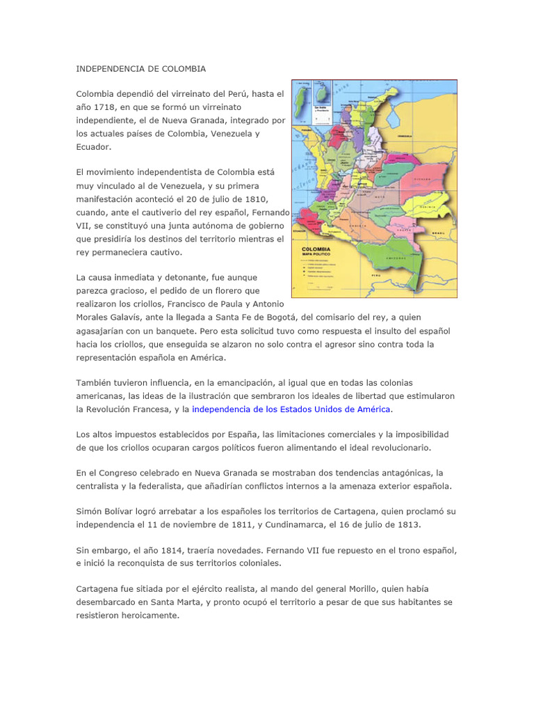 Independencia | PDF | Colombia | Colonización española de las Américas