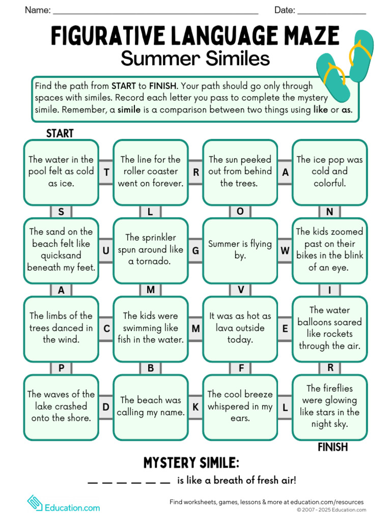 Summer Similes Maze Activity | PDF