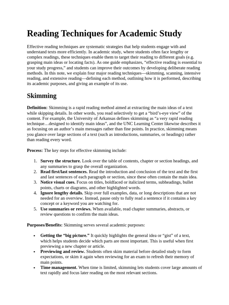 Reading Techniques For Academic Study | PDF | Reading Comprehension ...