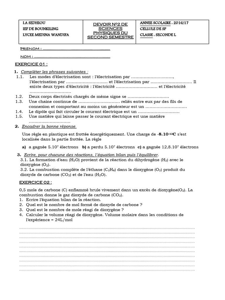 Devoir 2 Seconde | PDF