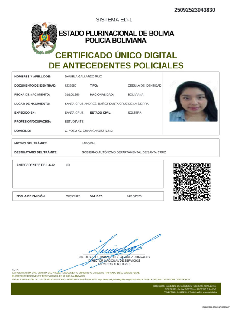 Certificado FELCC Daniela | PDF