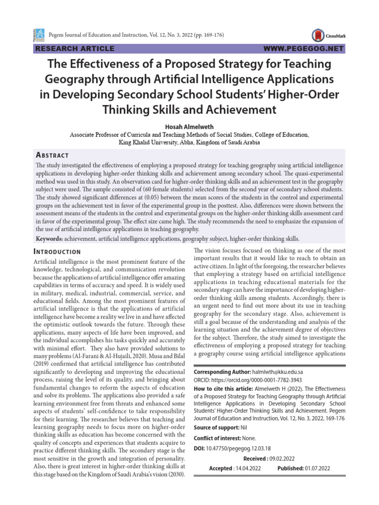 The Effectiveness of A Proposed Strategy For Teaching Geography Through ...
