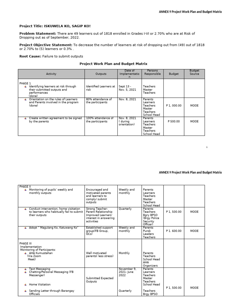 Annex 9 Project Work Plan and Budget Matrix | PDF | Information And Communications Technology