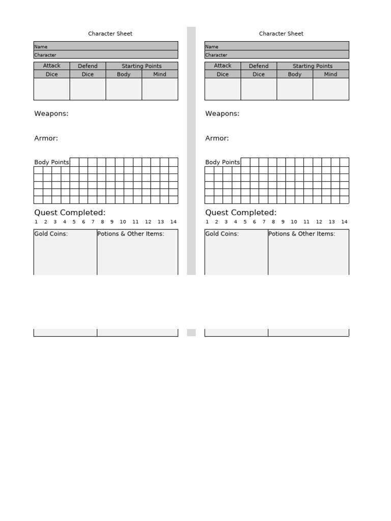HeroQuest Character Sheet Template | PDF