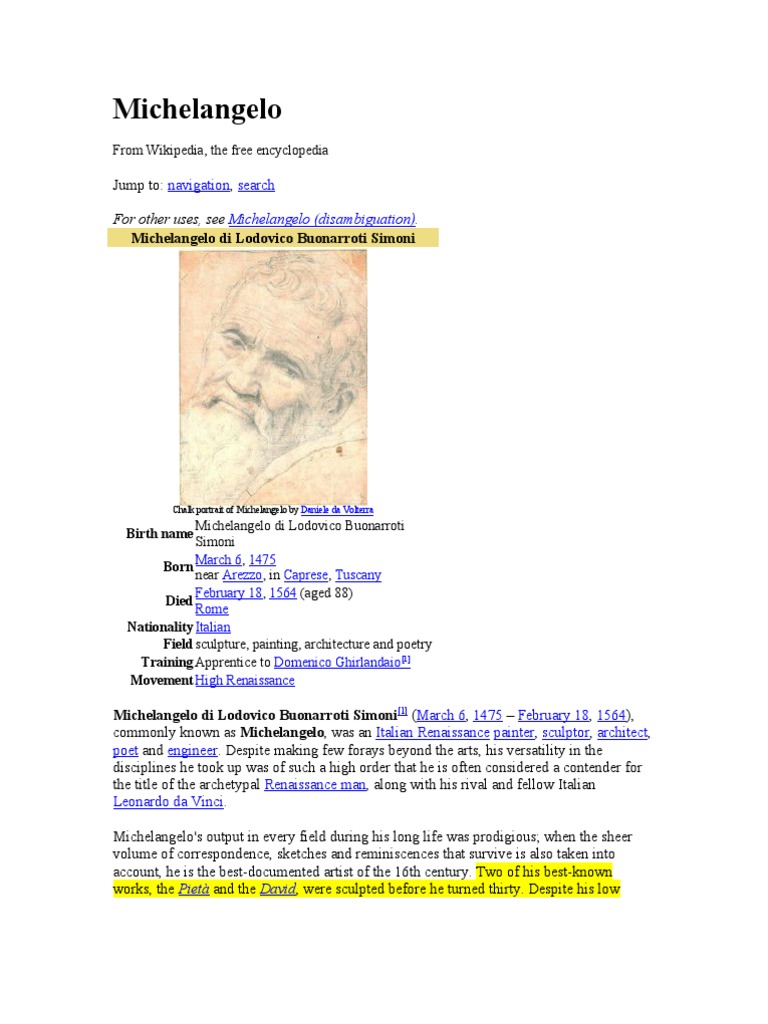Michelangelo | Download Free PDF | Michelangelo | Florence