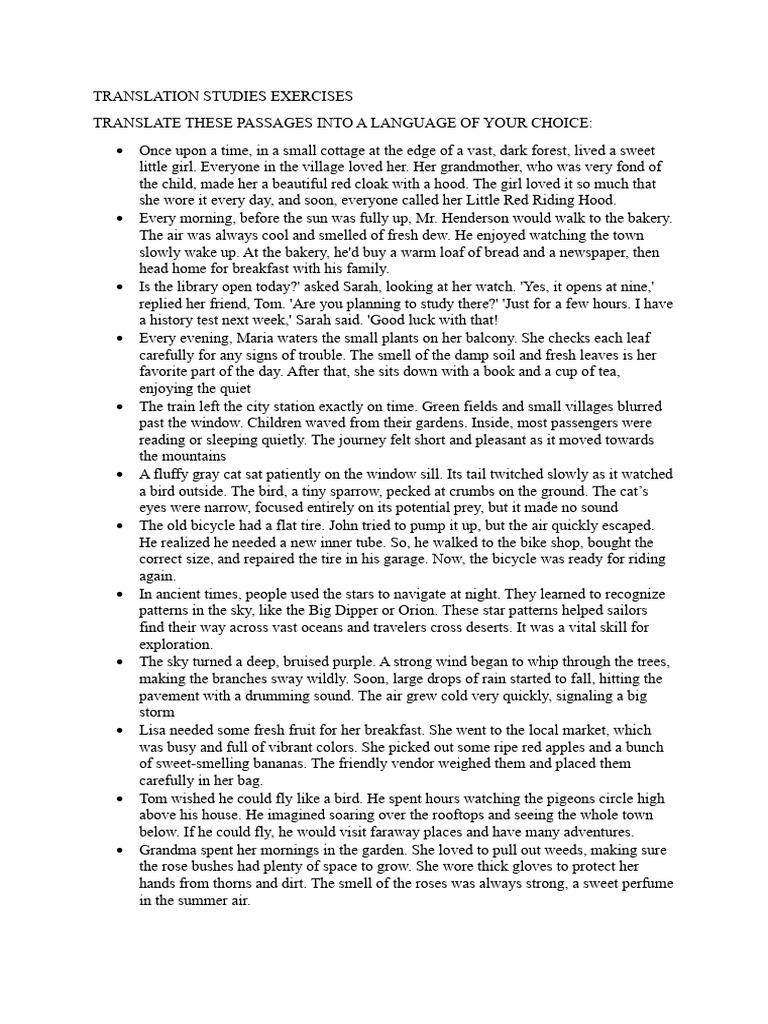 Translation Exercises for Language Learners | PDF