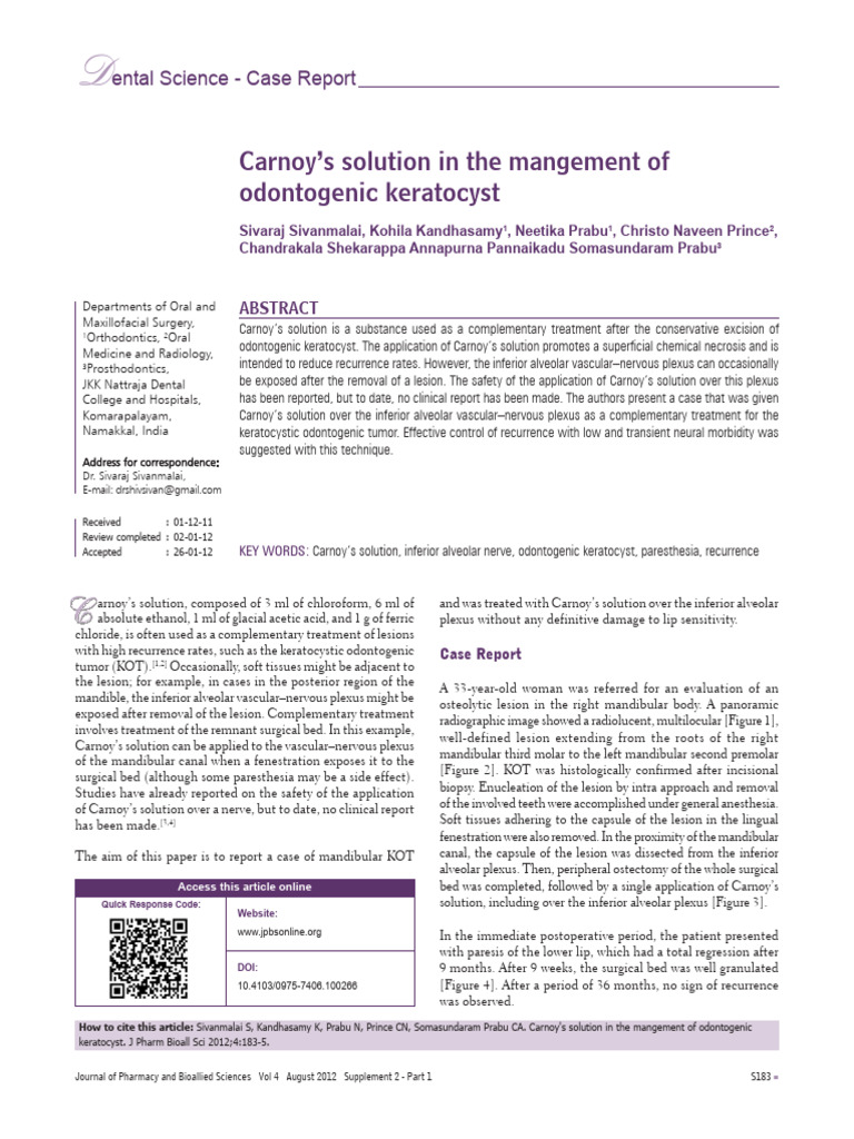 Carnoy S Solution in The Mangement of Odontogenic.18 | PDF | Biopsy ...