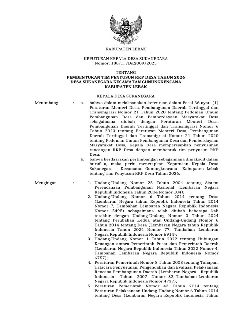 Pembentukan Tim RKP Desa 2026 | PDF
