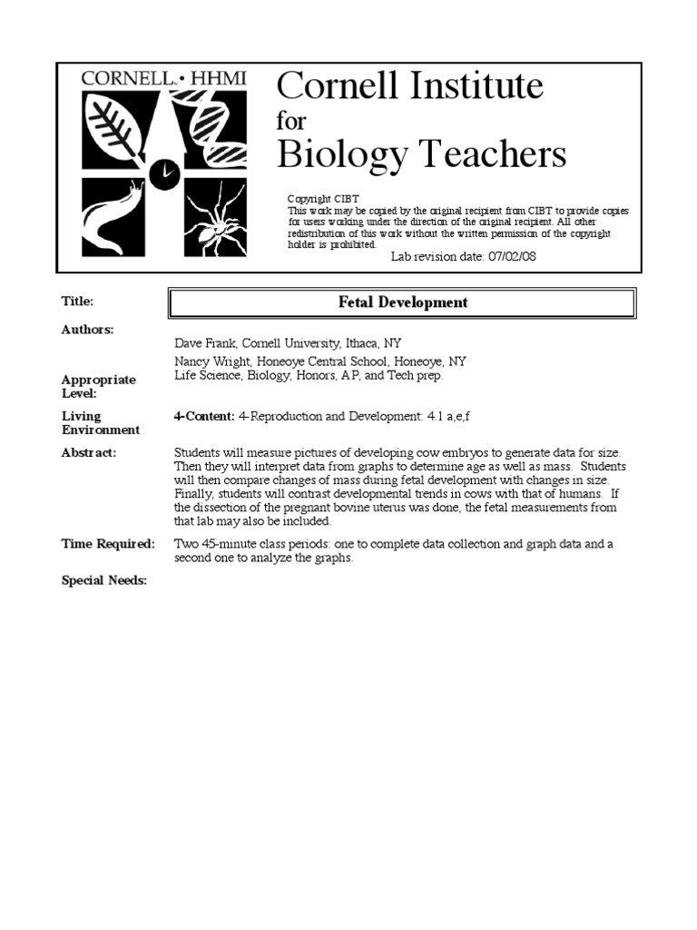 Fetal Development Lab | PDF | Fetus | Pregnancy