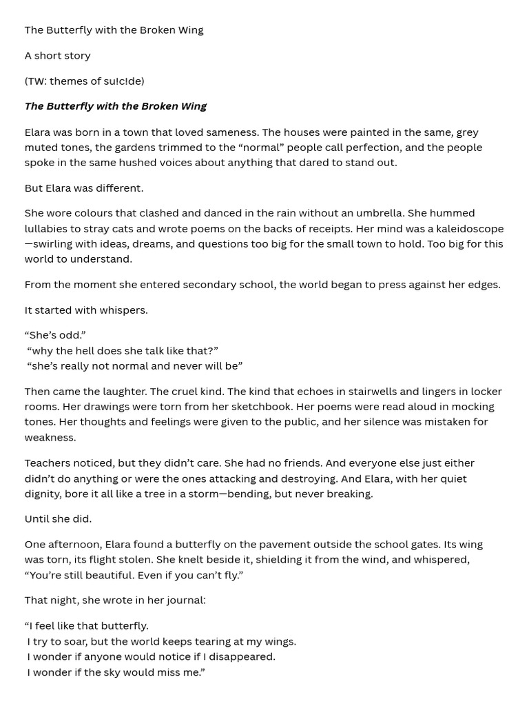 Short Story - The Butterfly With The Broken Wing | PDF