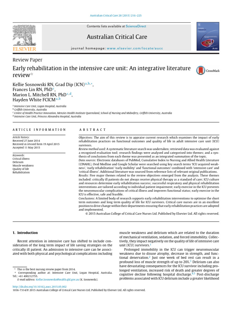 Early ICU Rehabilitation Review | PDF | Intensive Care Medicine ...
